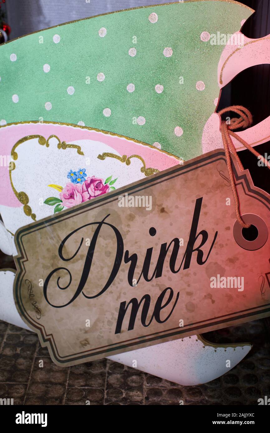 Drink Me sign, Alice in Wonderland,Blenheim Palace, UK Stock Photo - Alamy