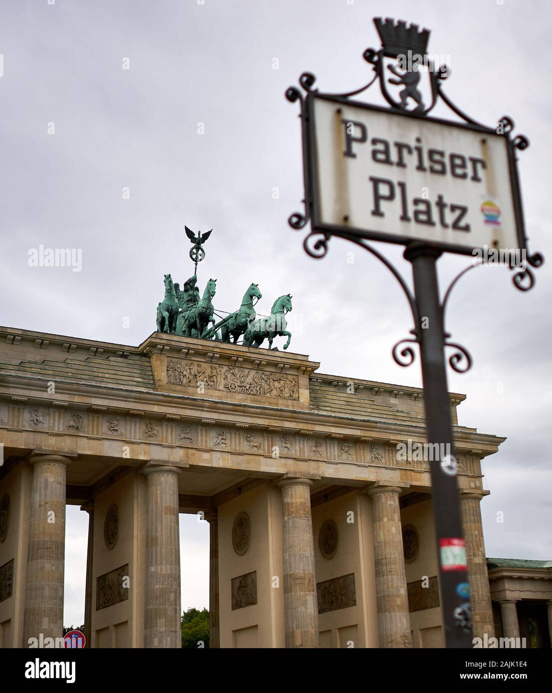 Brandenburg Gate with Pariser Platz sign, Berlin, Germany Stock Photo ...