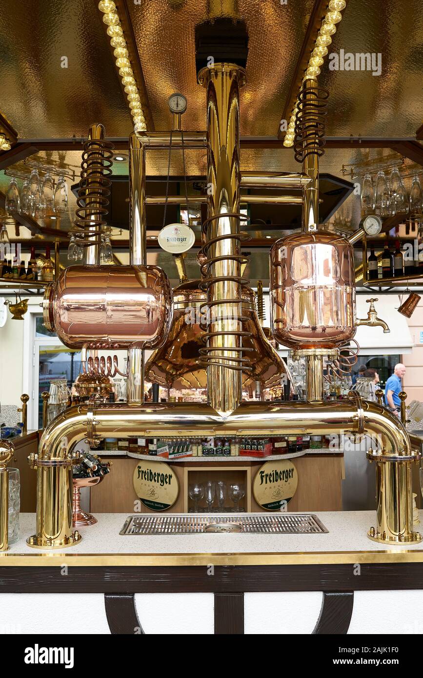 Beautiful brass still equipment set up at a portable alcohol bar in ...