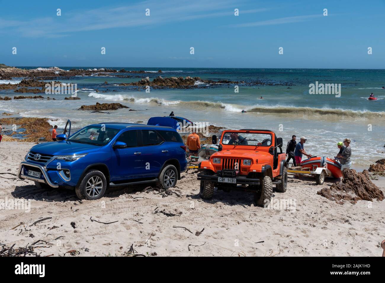 Rooiels, Western Cape, South Africa. December 2019, The busy beach at ...