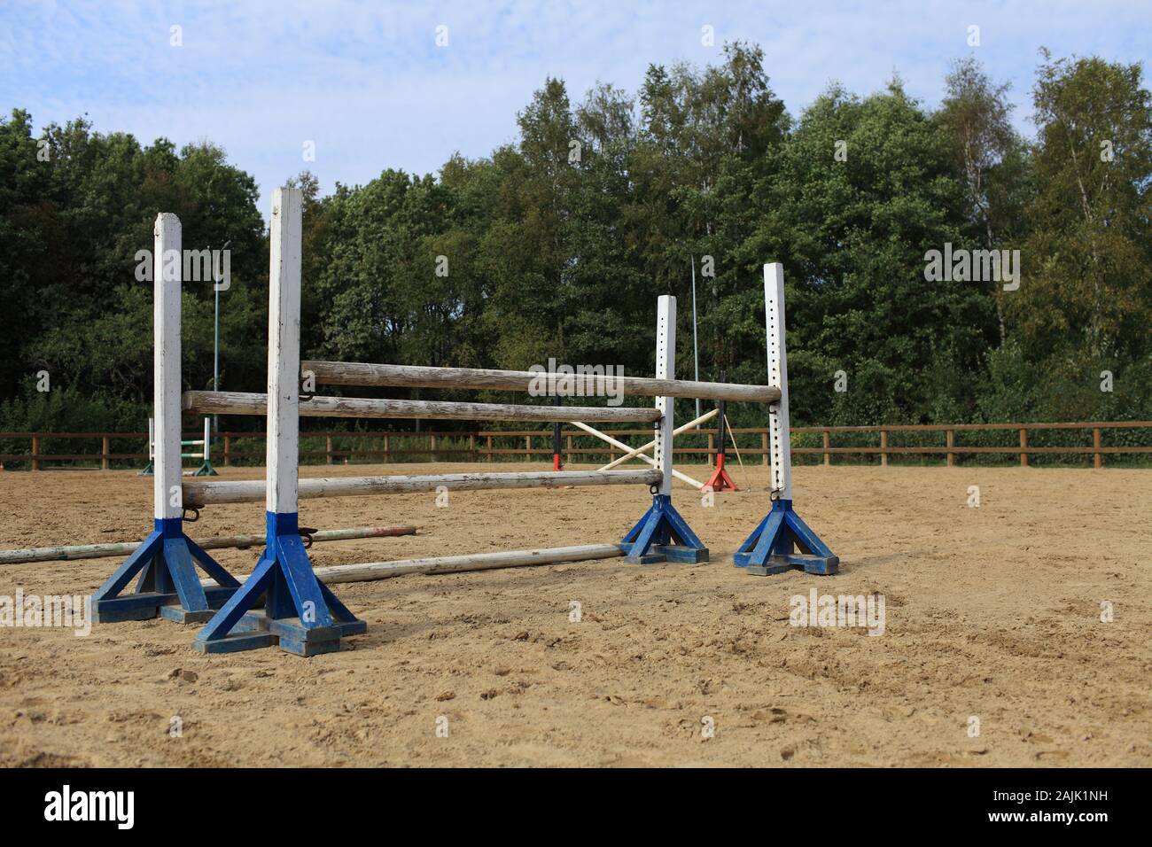 double barrier in show jumping course, hurdle close to Stock Photo - Alamy