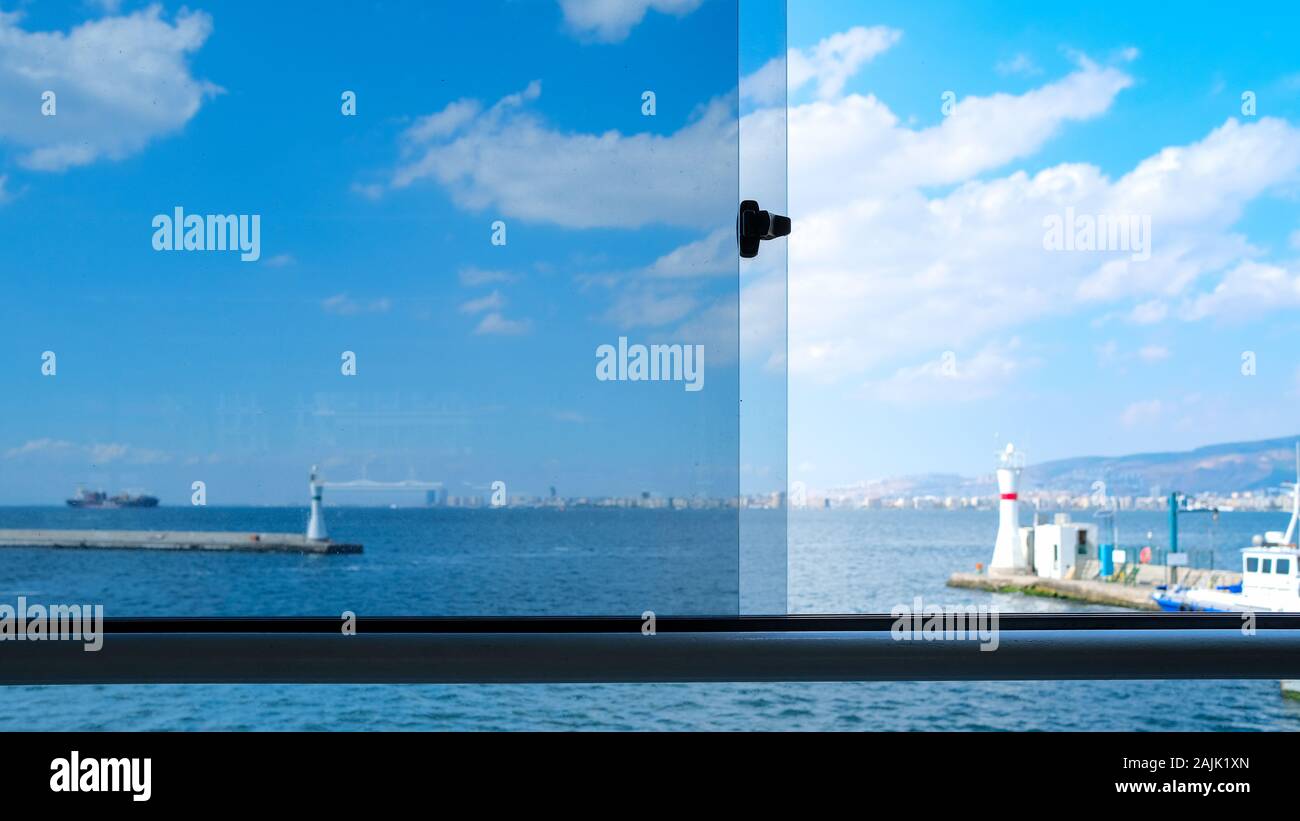 Seascape from half-open window of passenger ferry Stock Photo - Alamy