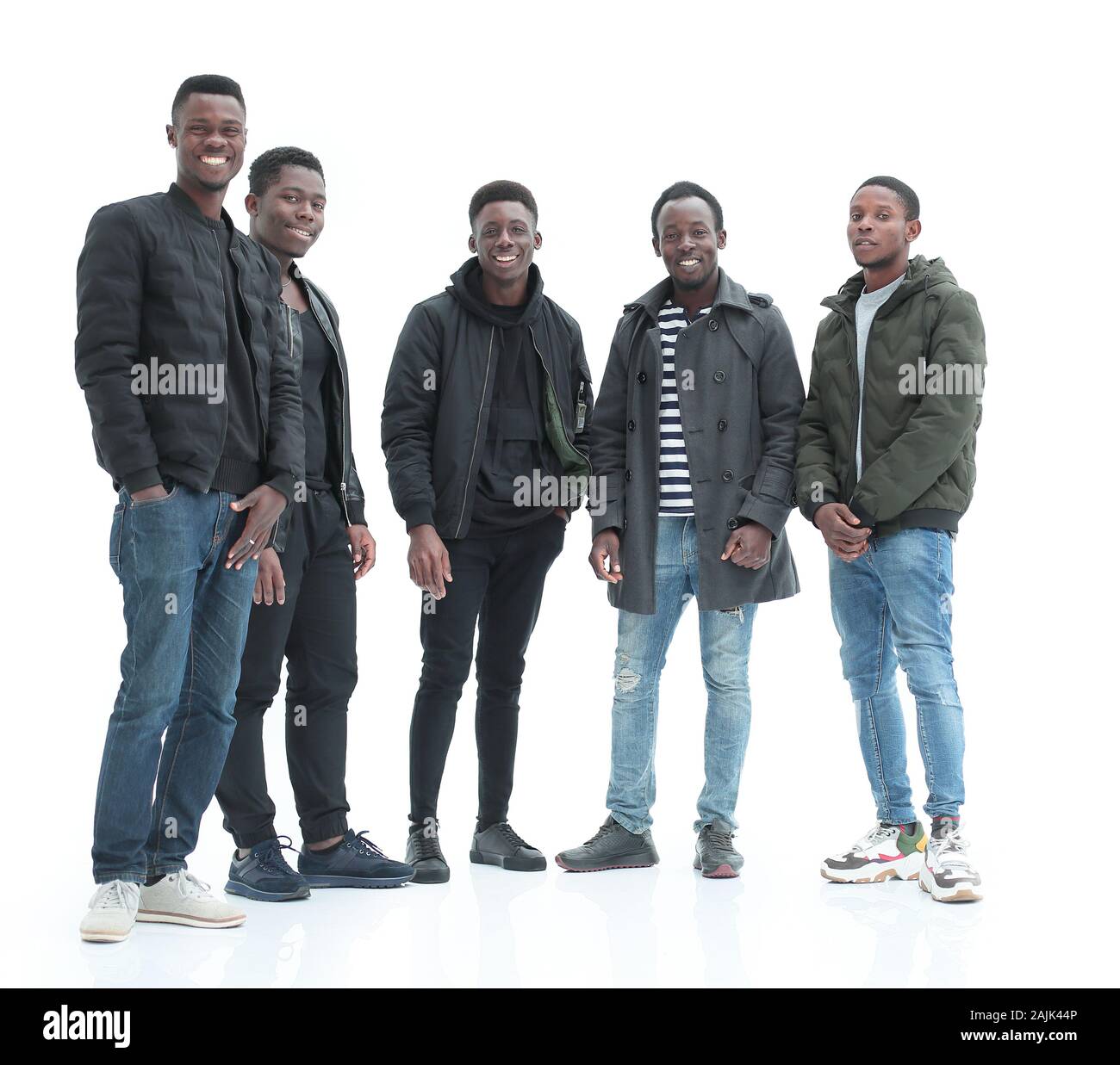 group of friendly guys standing together . isolated on white Stock ...