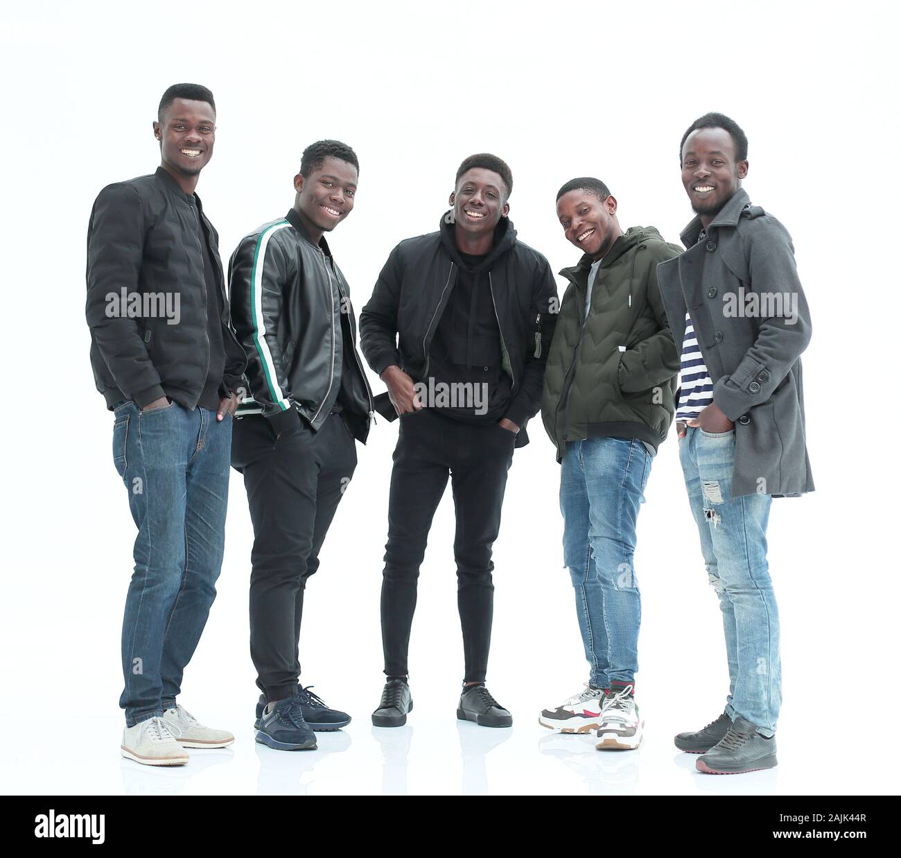 group of friendly guys standing together . isolated on white Stock ...