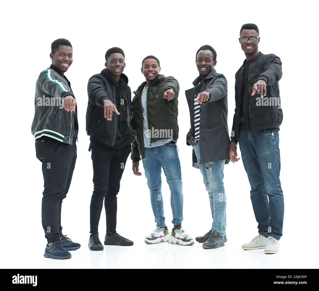 group of smiling guys pointing at you . isolated on white Stock Photo ...