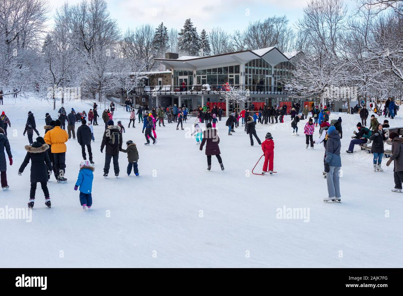 Montreal, CA - 01 January 2020: Many people ice skating at the ...