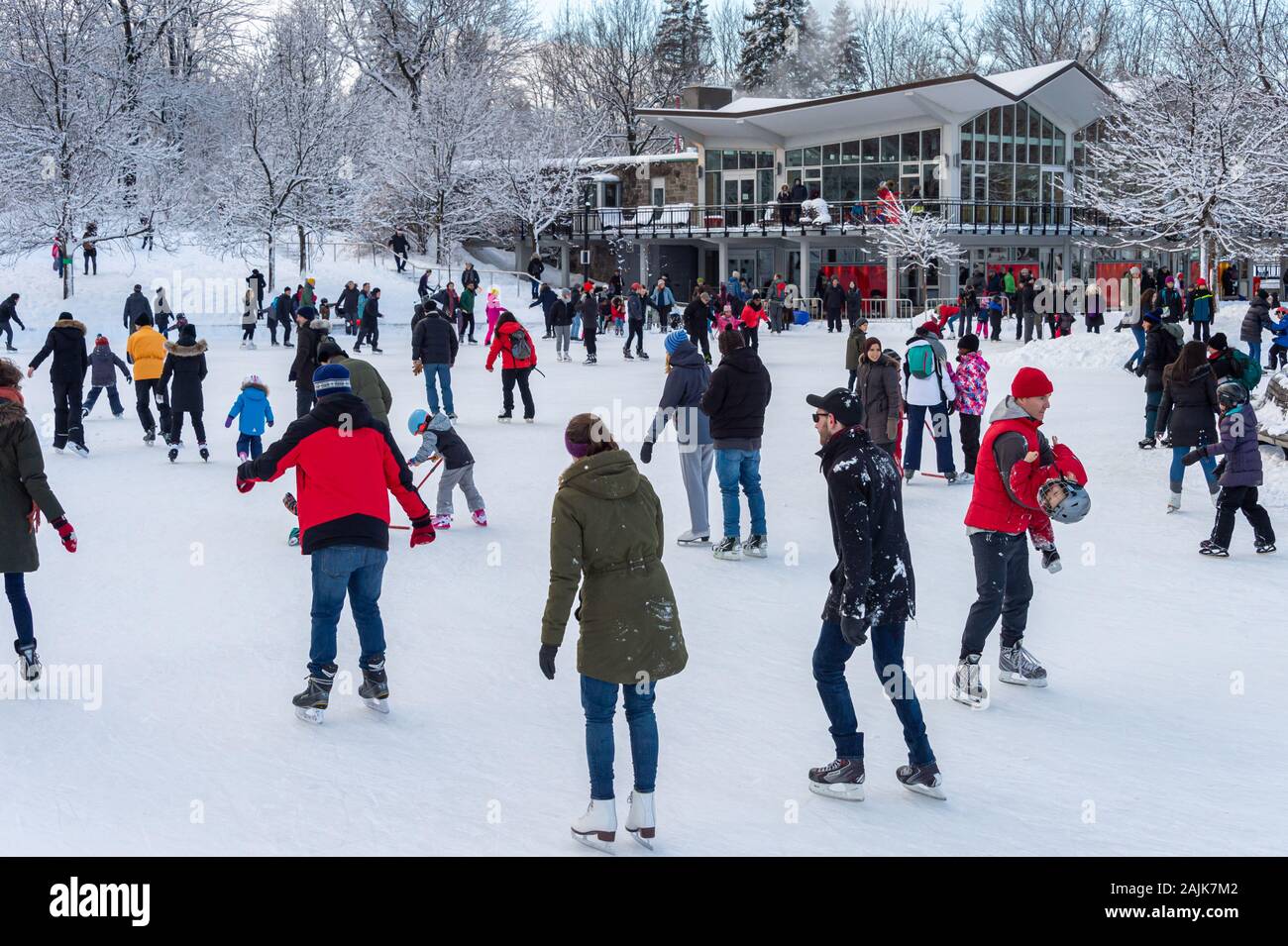 Montreal, CA - 01 January 2020: Many people ice skating at the ...