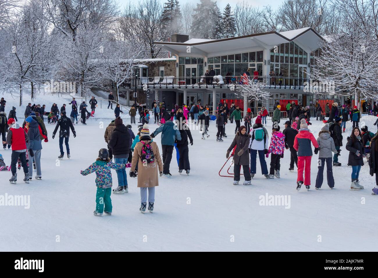 Montreal, CA - 01 January 2020: Many people ice skating at the ...