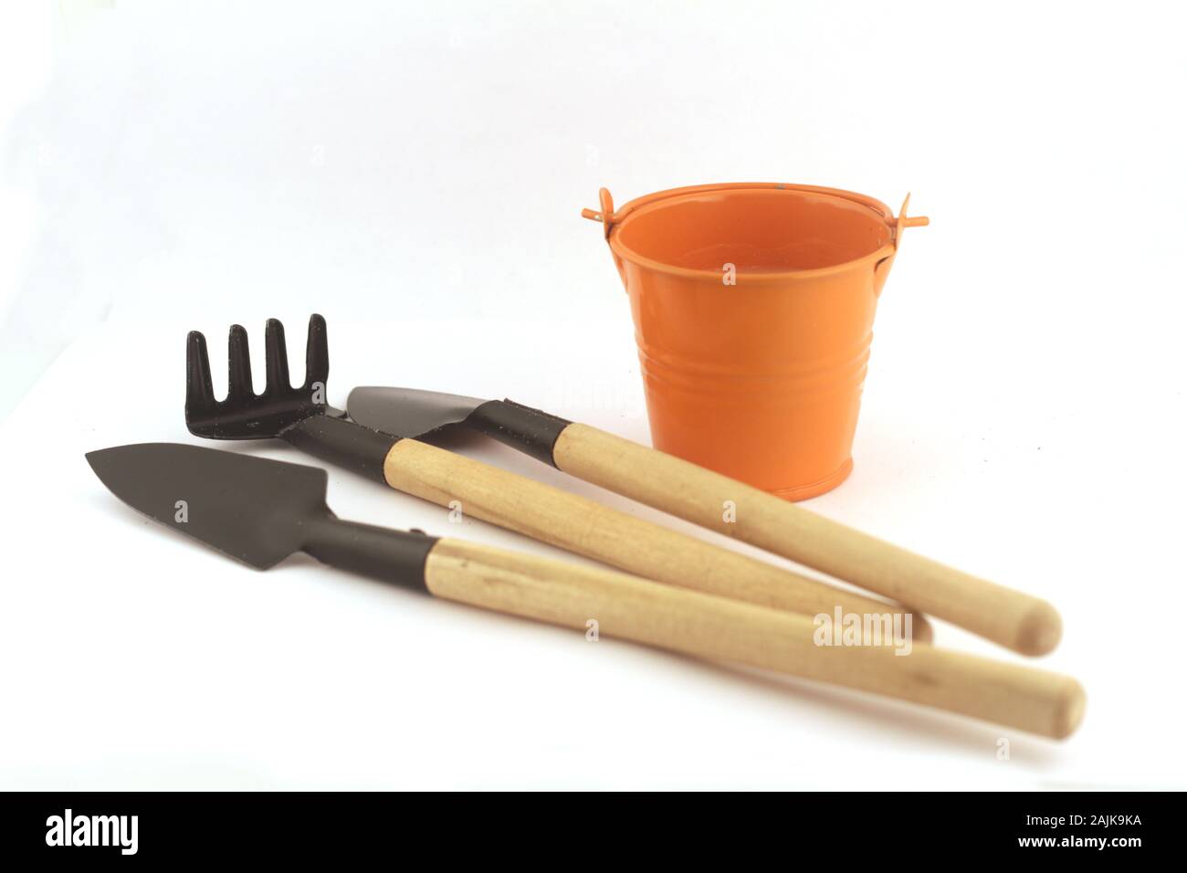 gardening equipment and a bucket isolated on white background Stock ...