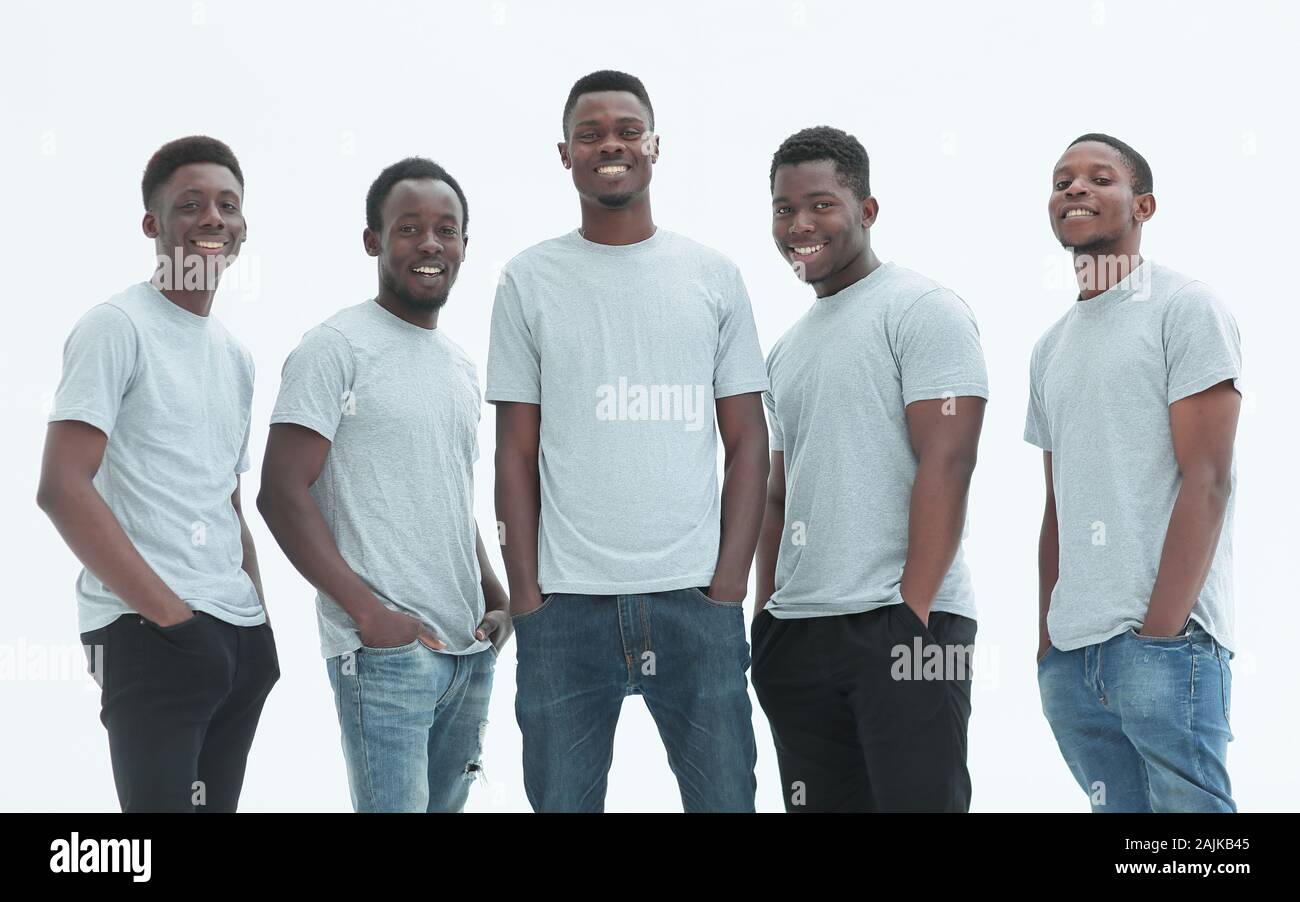 group of smiling guys standing together. isolated on white Stock Photo ...