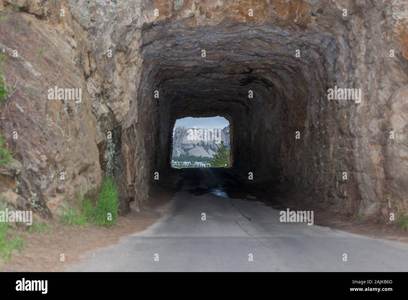 The single lane Doane Robinson tunnel on Iron Mountain Road with ...