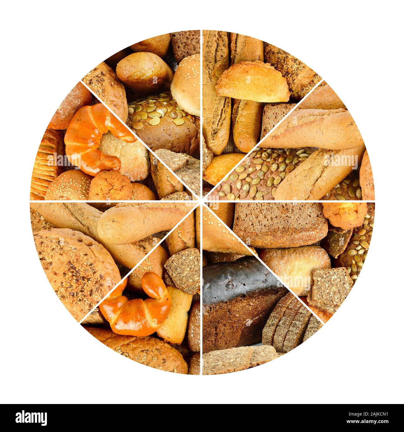 Fresh bread products in circle isolated on white background Stock Photo ...