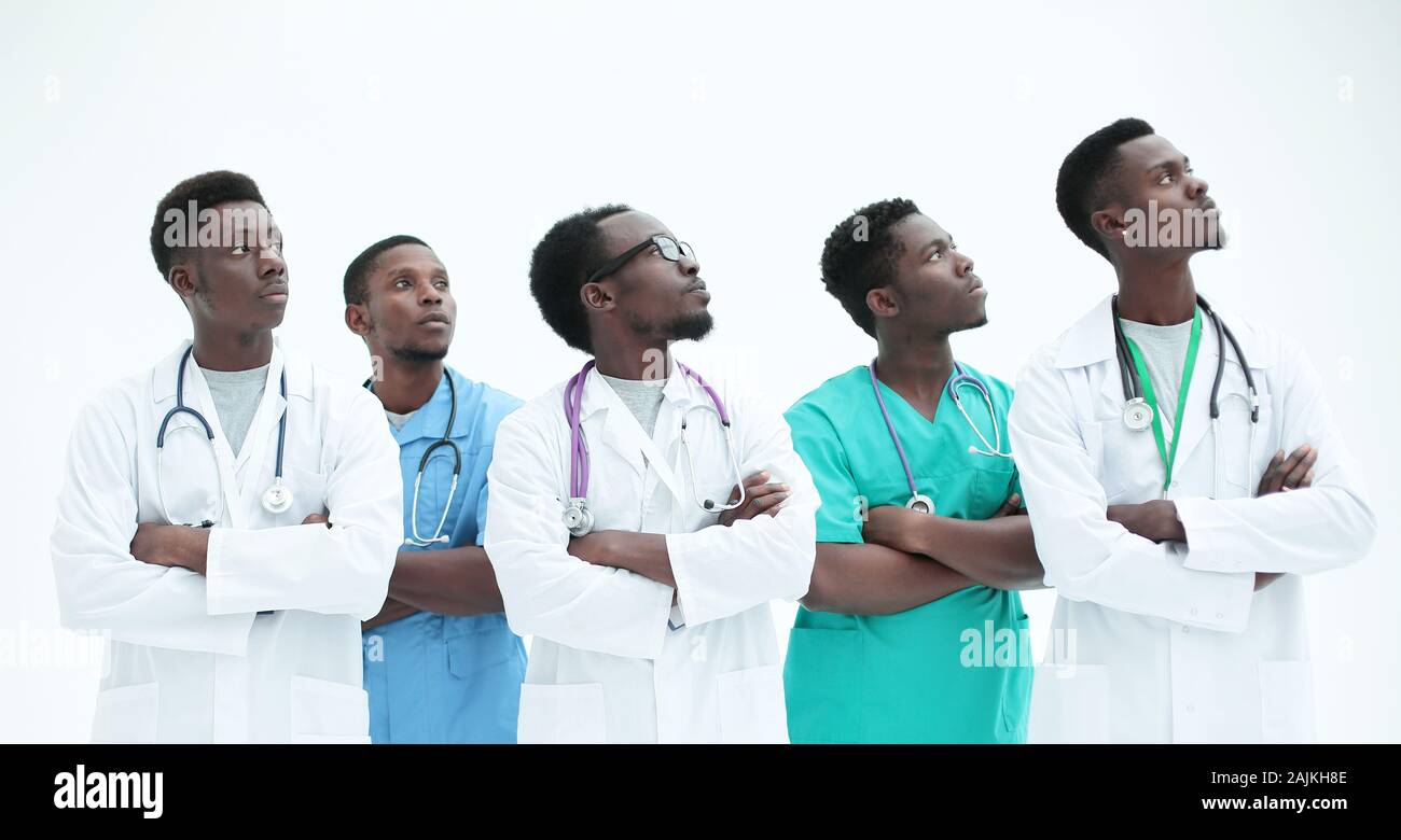 group of different doctors standing together. isolated on white Stock ...