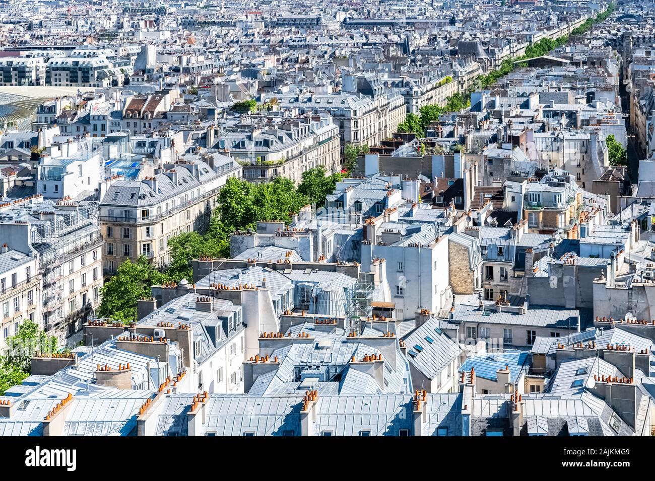 Paris, typical buildings and roofs, aerial view of the city in the ...