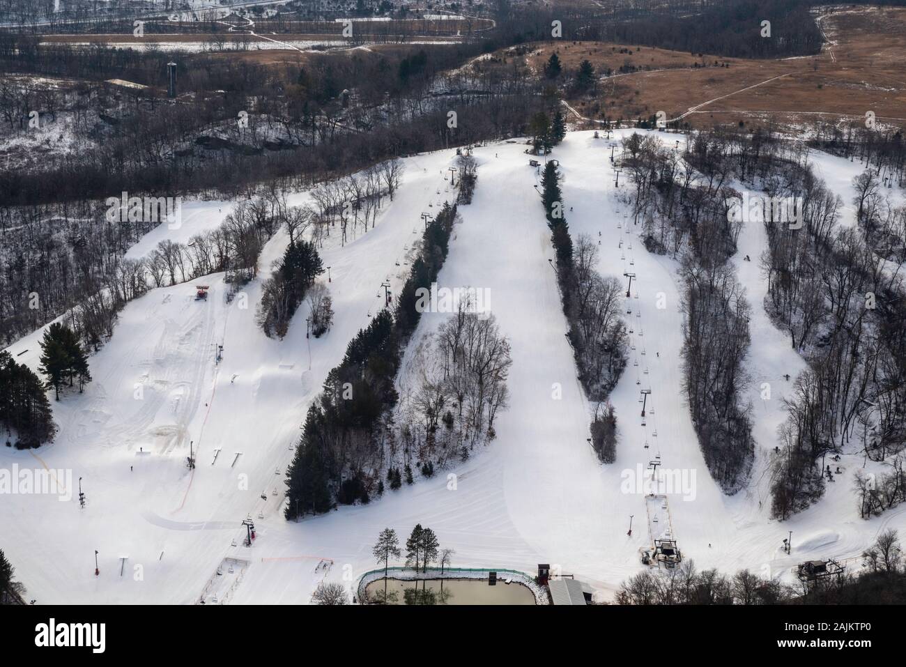Aerial view of Tyrol Basin Ski Area, rural Dane County, Wisconsin in ...