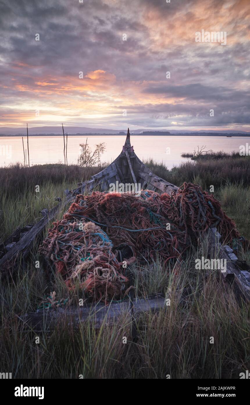 Old fishing boat with nets hi-res stock photography and images - Alamy