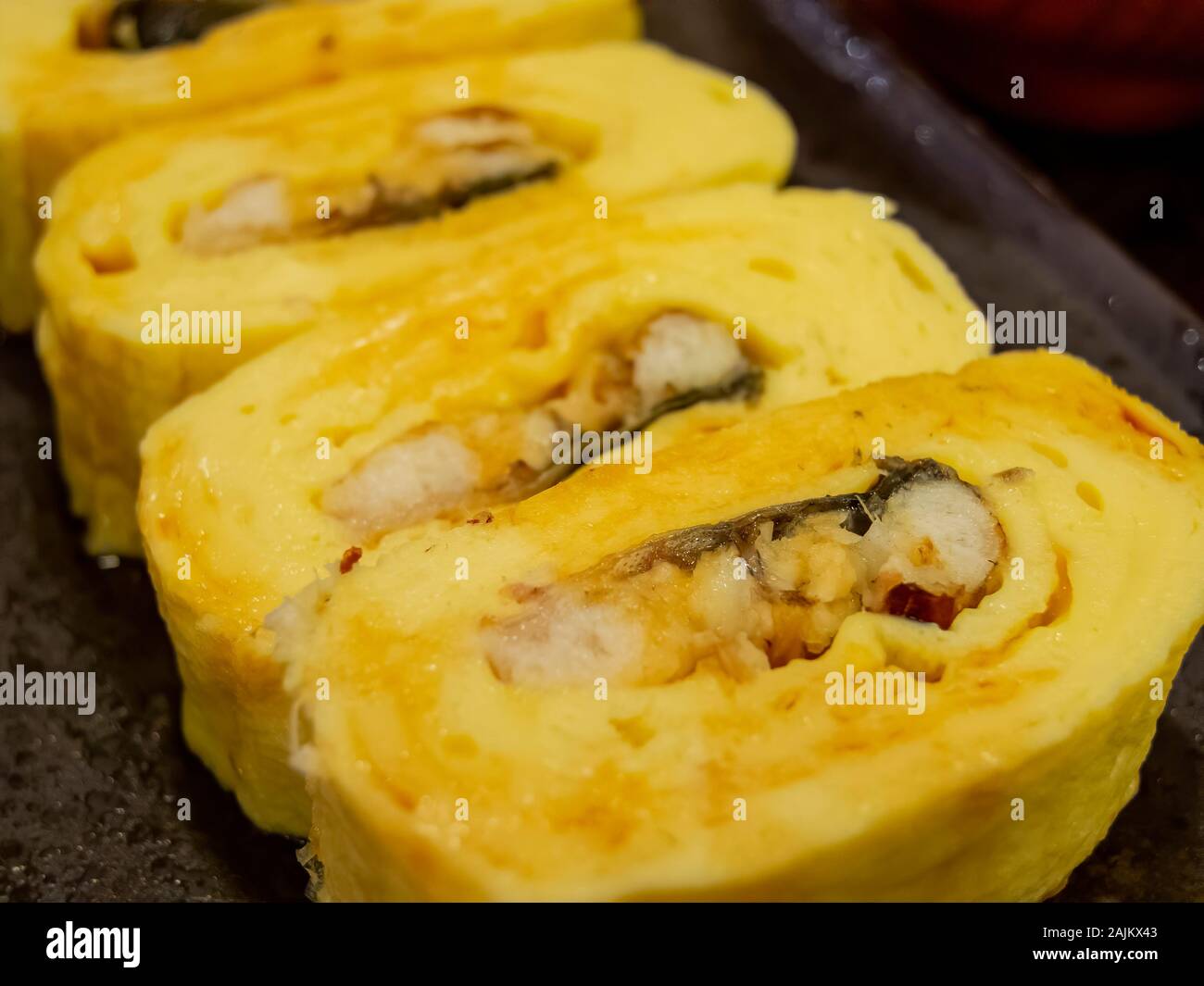 Close up shot of an egg and eel roll, ate at Taipei, Taiwan Stock Photo ...