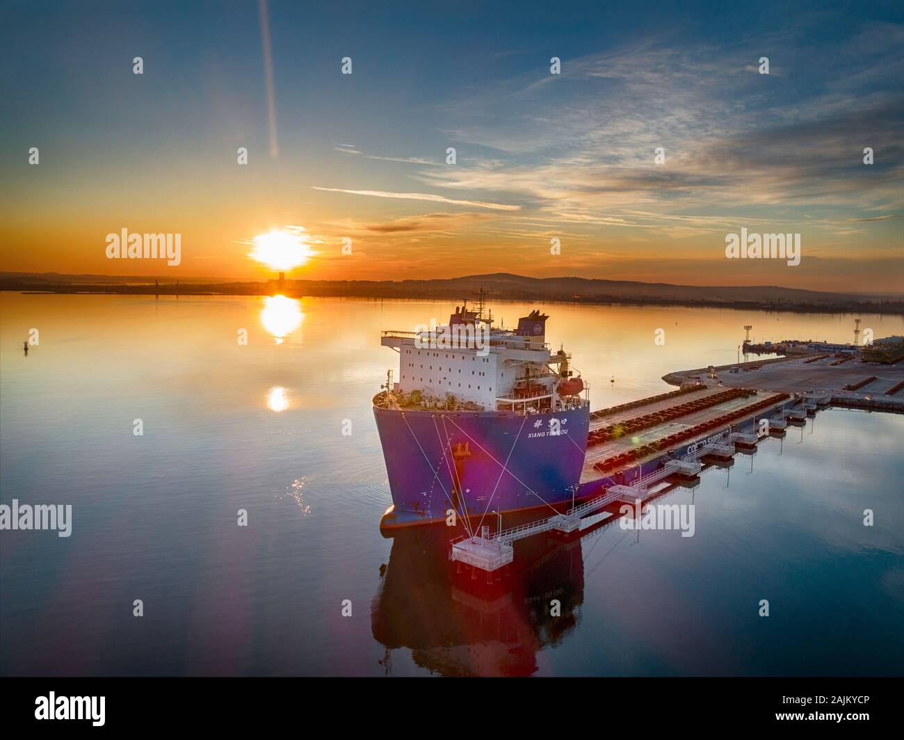 The Cargo Ship is in the Port Burgas at the Loading . Aerial View from ...