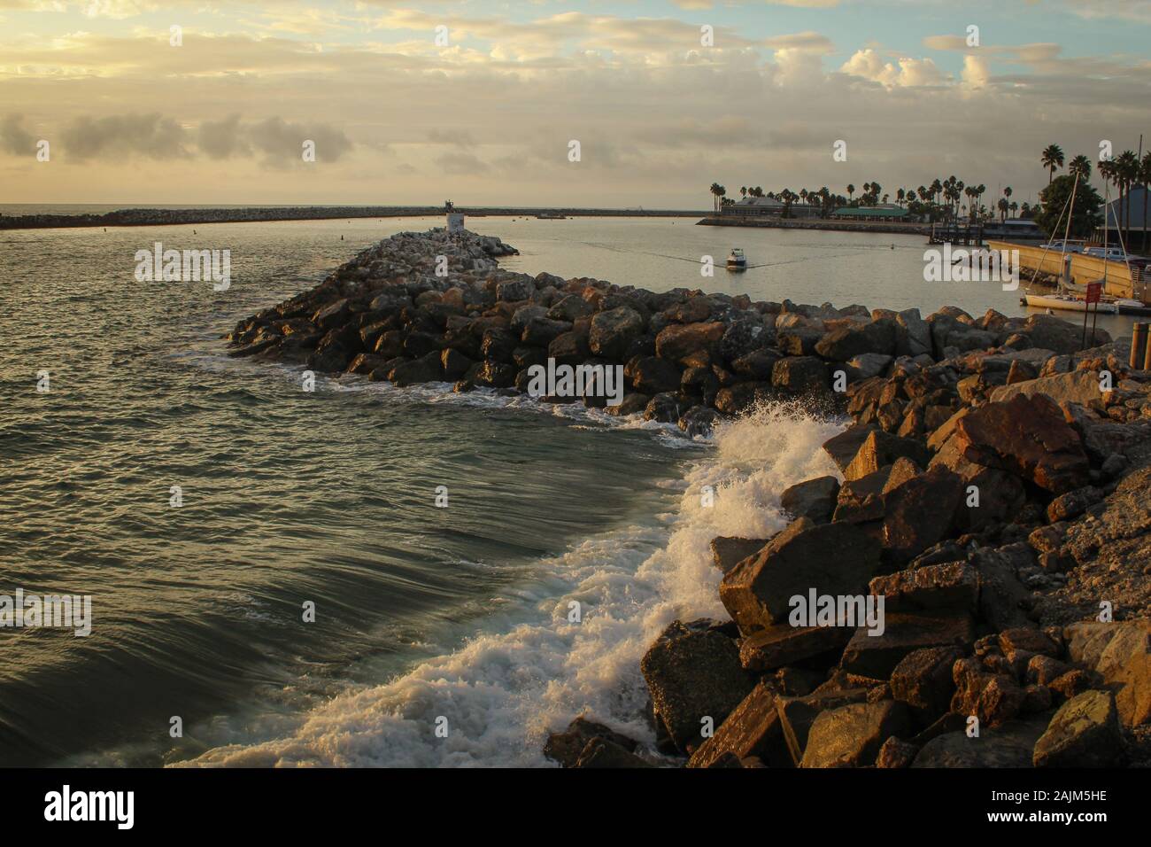 Wave Hitting Jetty at King Harbor, Redondo Beach Pier, Los Angeles ...