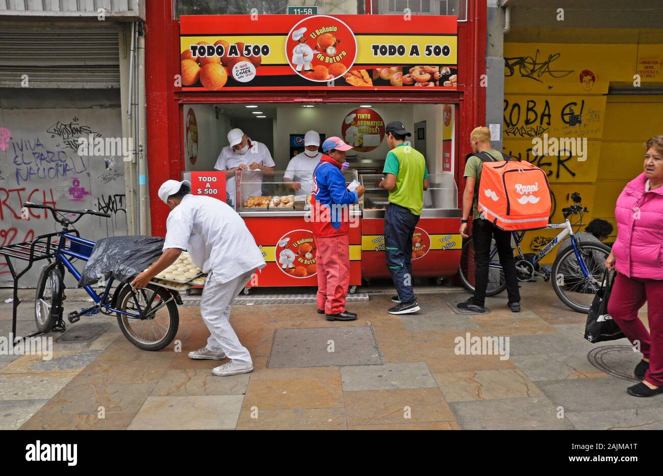 El Buñuelo de Botero food stall on Carrera 7 near Plaza de Bolivar ...