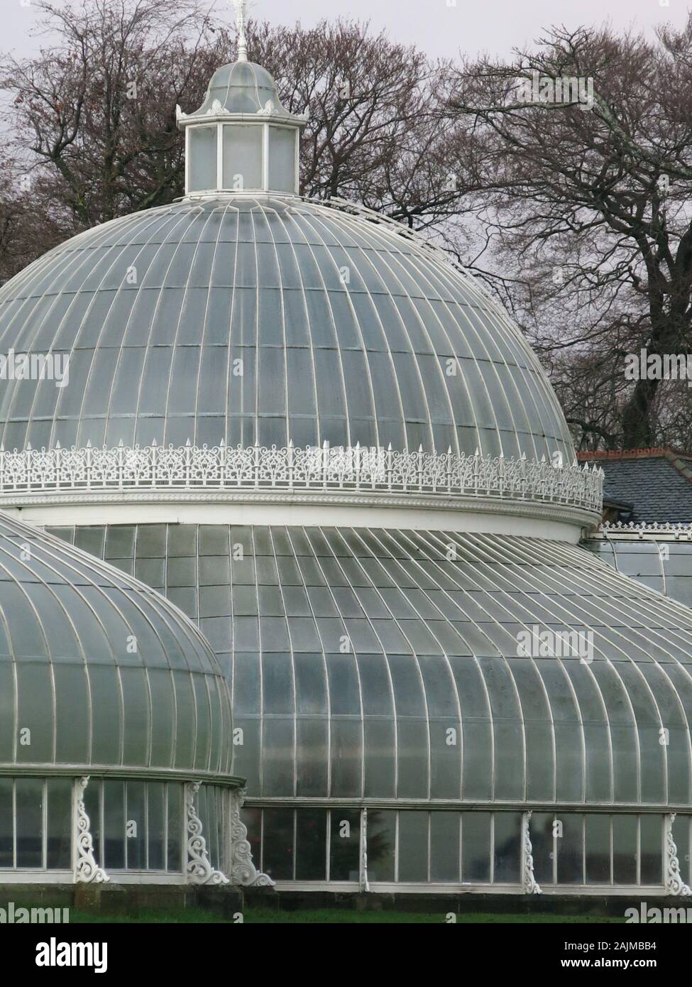 Close-up of the glass dome at the Kibble Palace, the central feature of ...