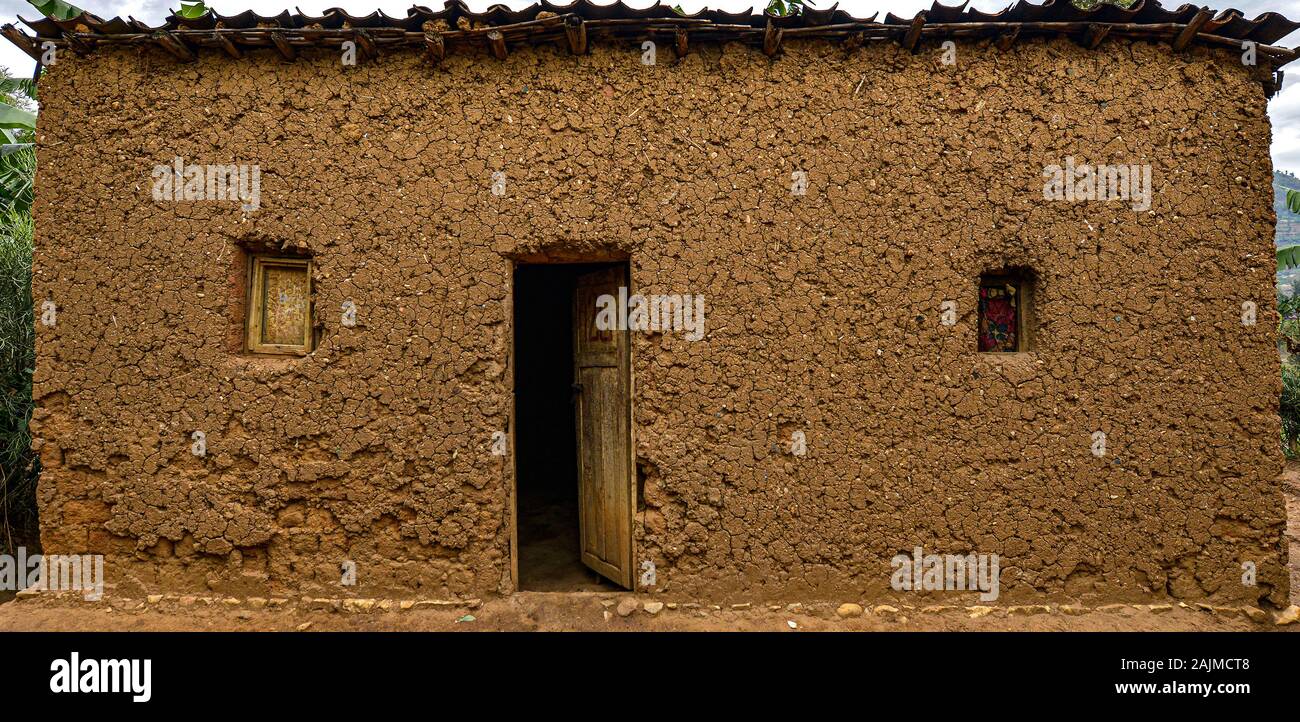 Rwandan Adobe House in Lake Kivu, Karongi, Kibuye, Rwanda Stock Photo ...