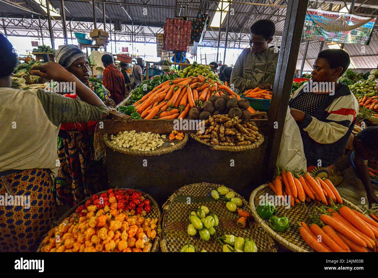 Kigali, Rwanda - September 2019: Sellers of fruits and vegetables in ...