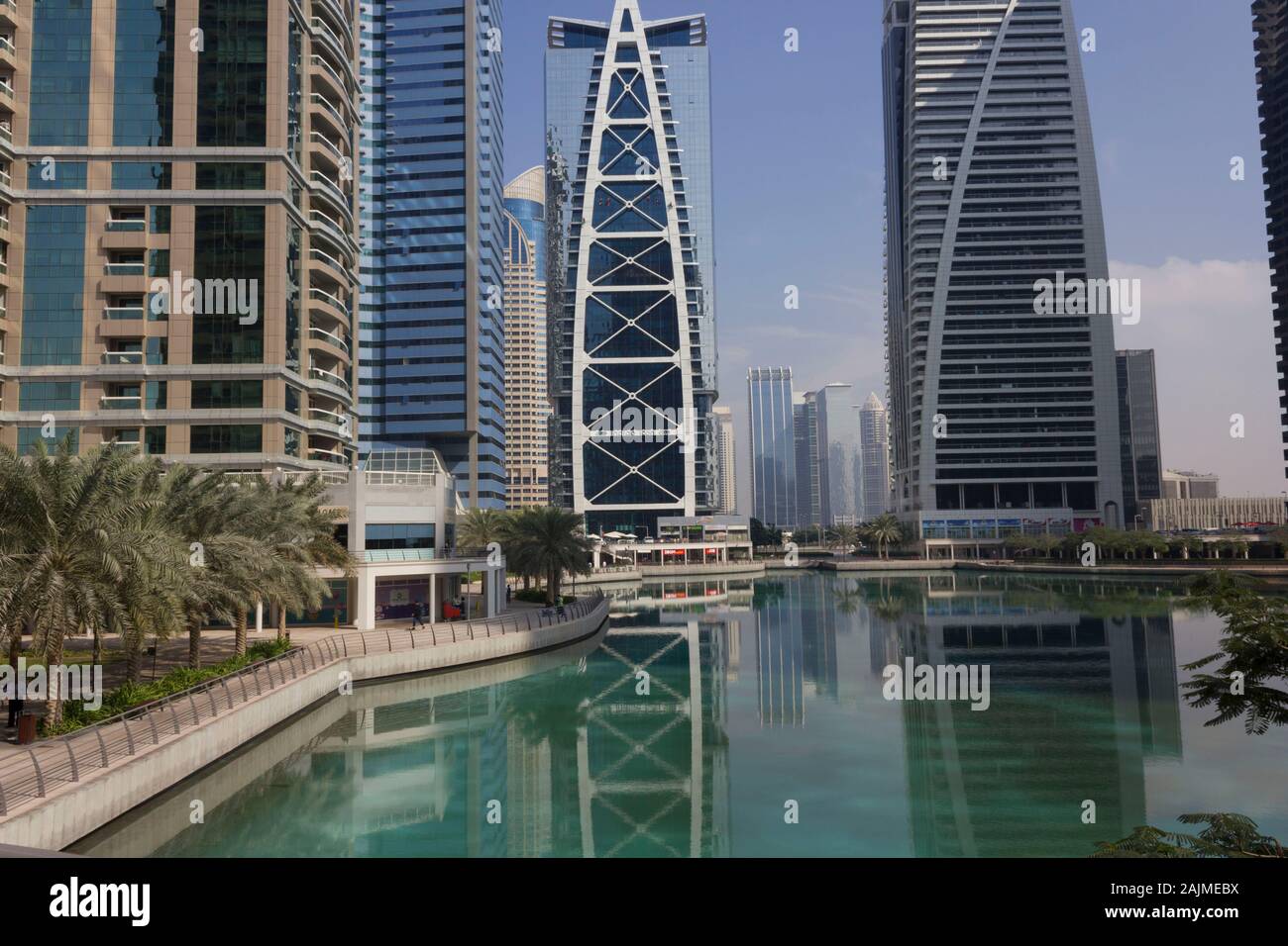 DUBAI, UAE - DECEMBER 27 2017: Jumeirah Lake Towers area overview with ...