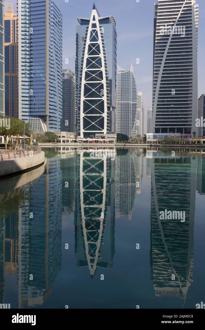 DUBAI, UAE - DECEMBER 27 2017: Jumeirah Lake Towers area overview with ...