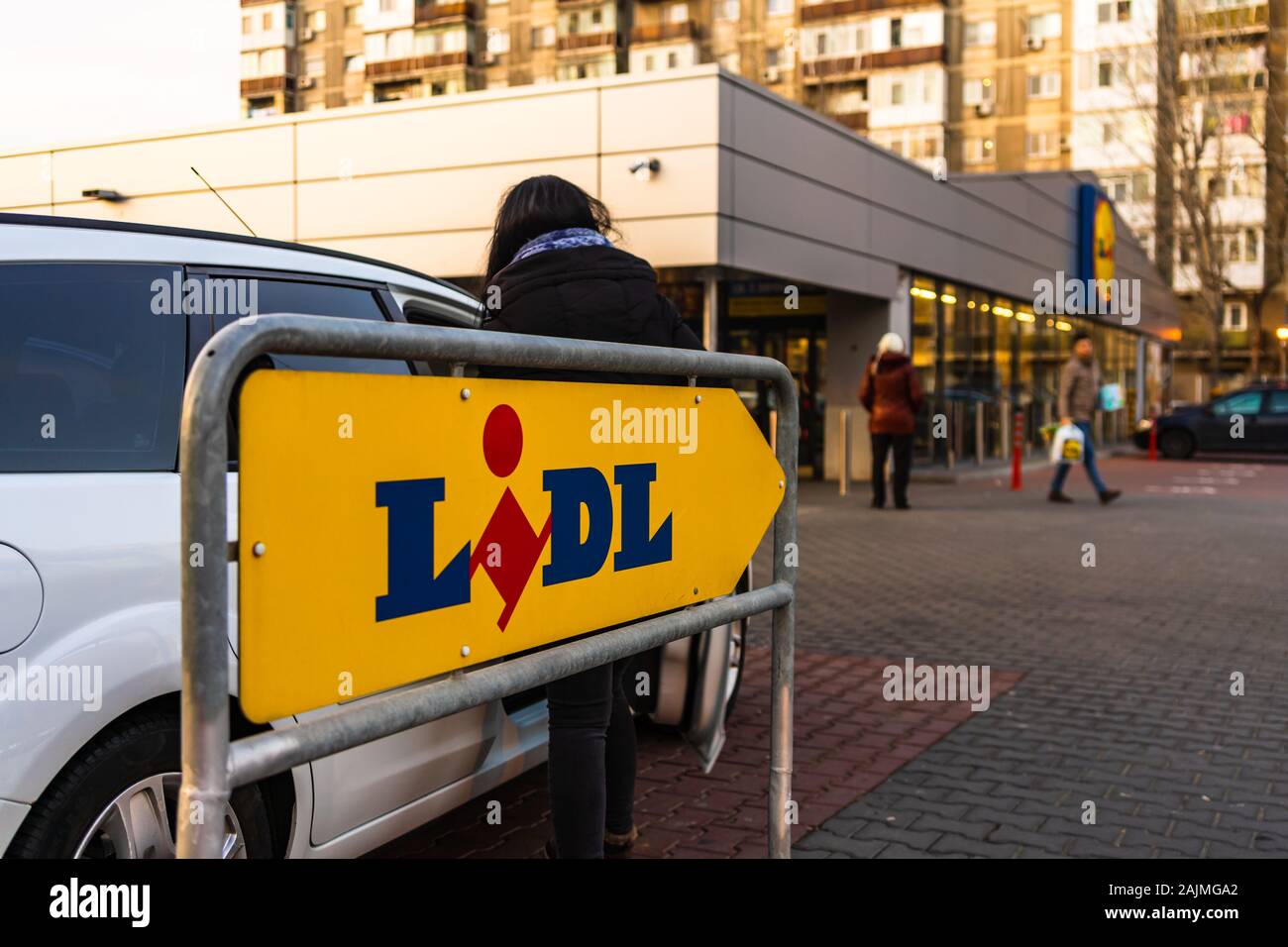 LIDL supermarket and logo. Lidl is a German global discount supermarket ...