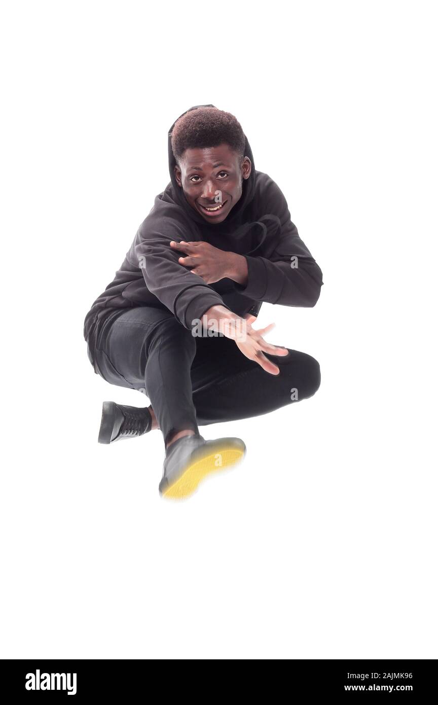 happy trendy dancing guy. isolated on white Stock Photo - Alamy