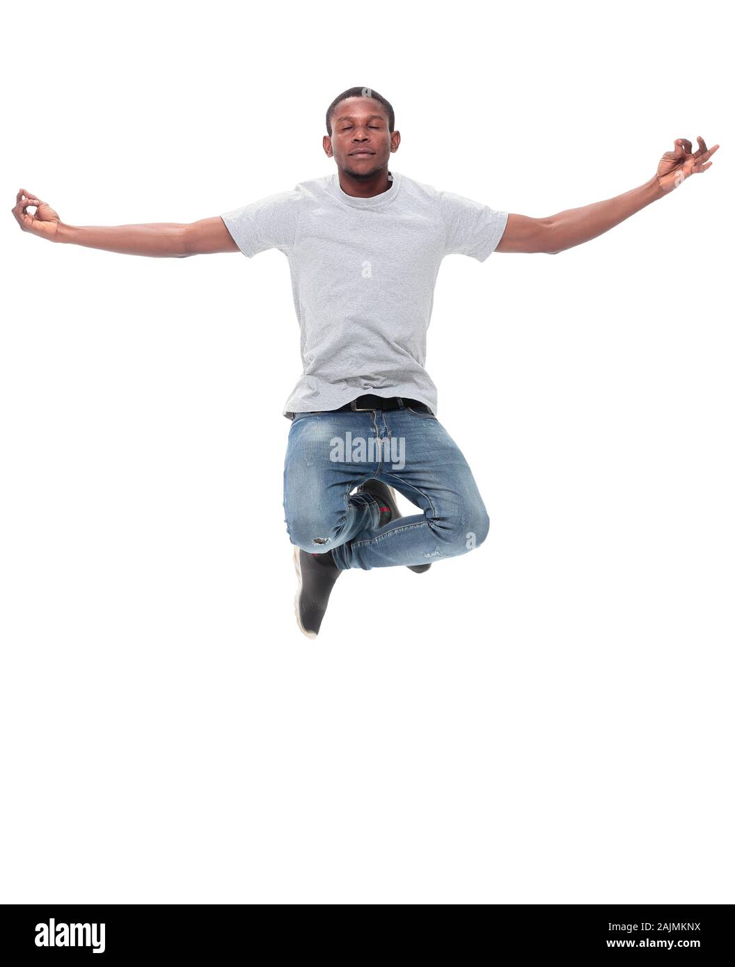 happy guy jumping with happiness . isolated on white Stock Photo - Alamy