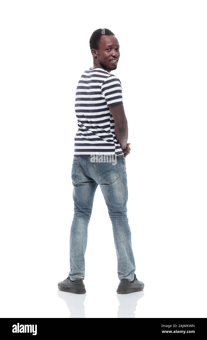 stylish young man looking back. isolated on white Stock Photo - Alamy
