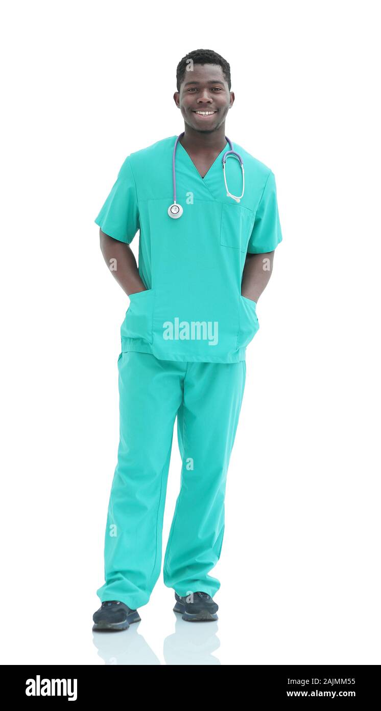 in full growth. smiling doctor in blue uniform Stock Photo - Alamy