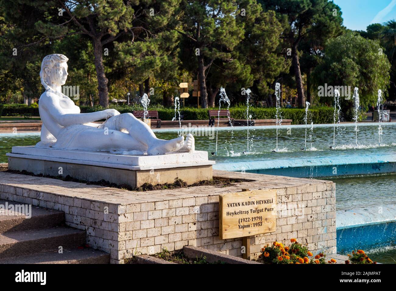 Konak, Izmir /Turkey- 11/22/2019: Woman Lying Down Statue view in Izmir ...