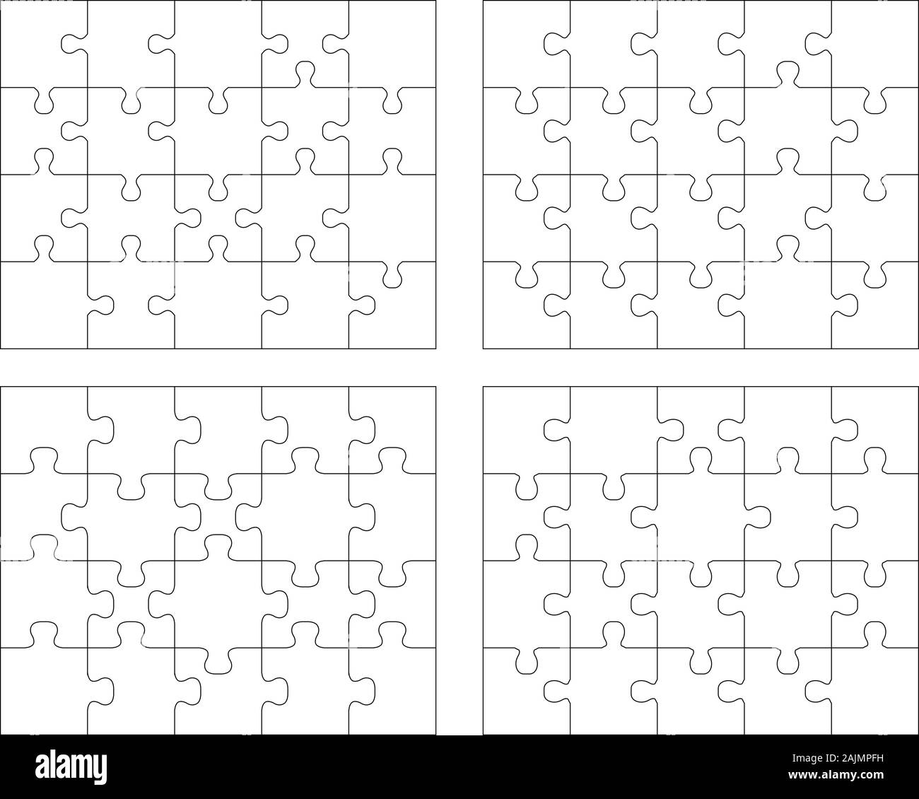 Illustration of four different white puzzles, separate pieces Stock ...