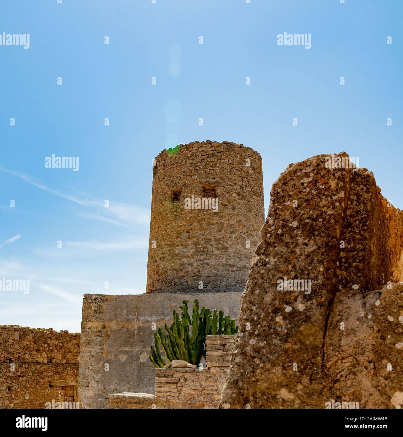 Capdepera castle tower in mallorca Stock Photo - Alamy
