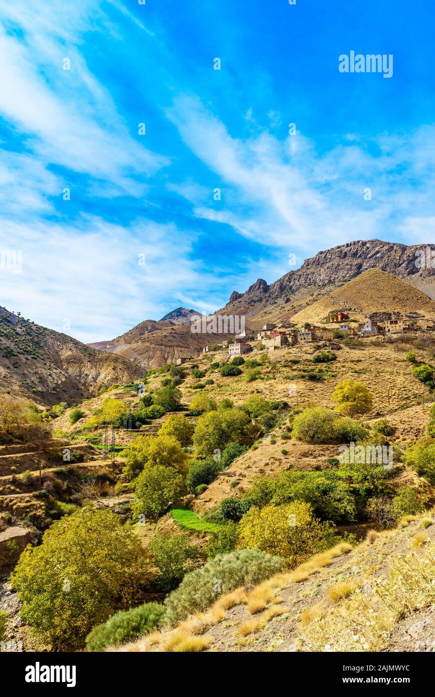 View of the Atlas mountains landscape, Morocco, North Africa. Vertical ...