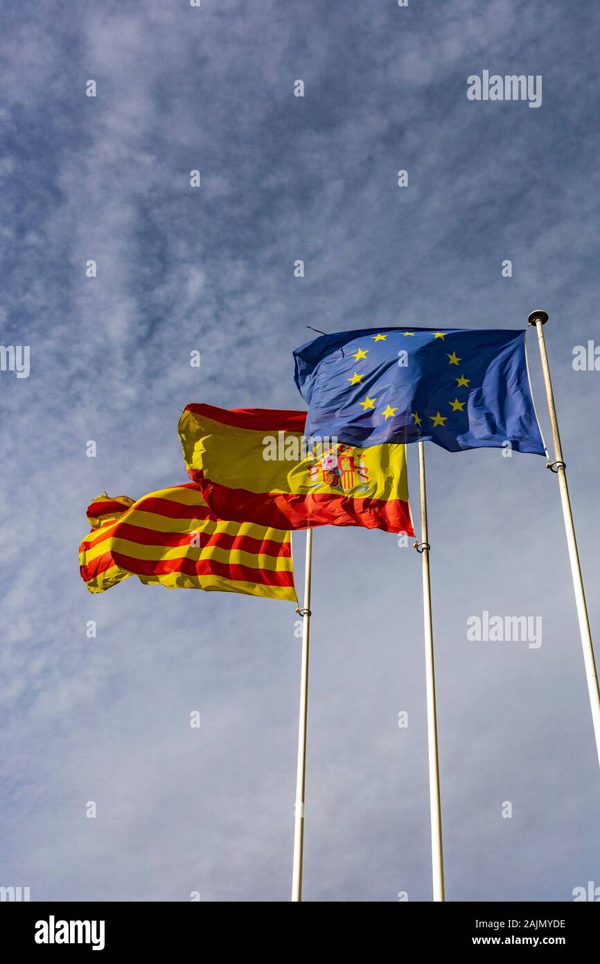 European, Spanish and Catalonian flag Stock Photo - Alamy