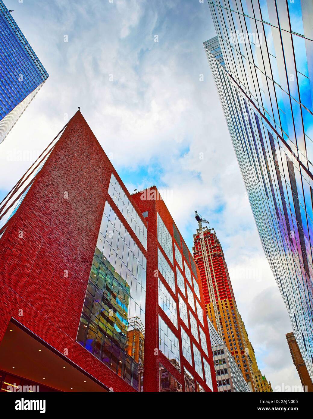 Bottomup view of Skyline with Skyscrapers in Manhattan reflex Stock ...