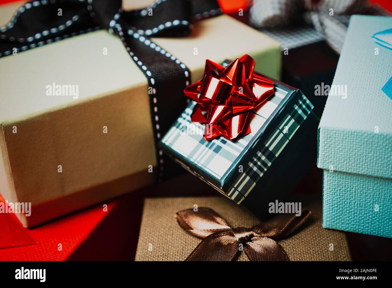 Set of gift boxes of different sizes and colors Stock Photo - Alamy