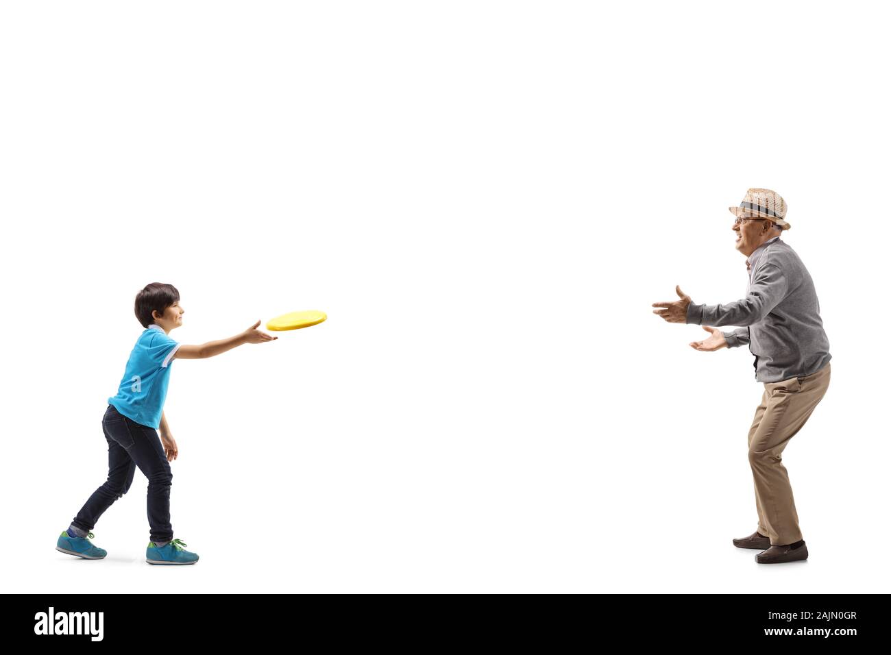 Full length shot of a grandson and grandfather playing a game with ...