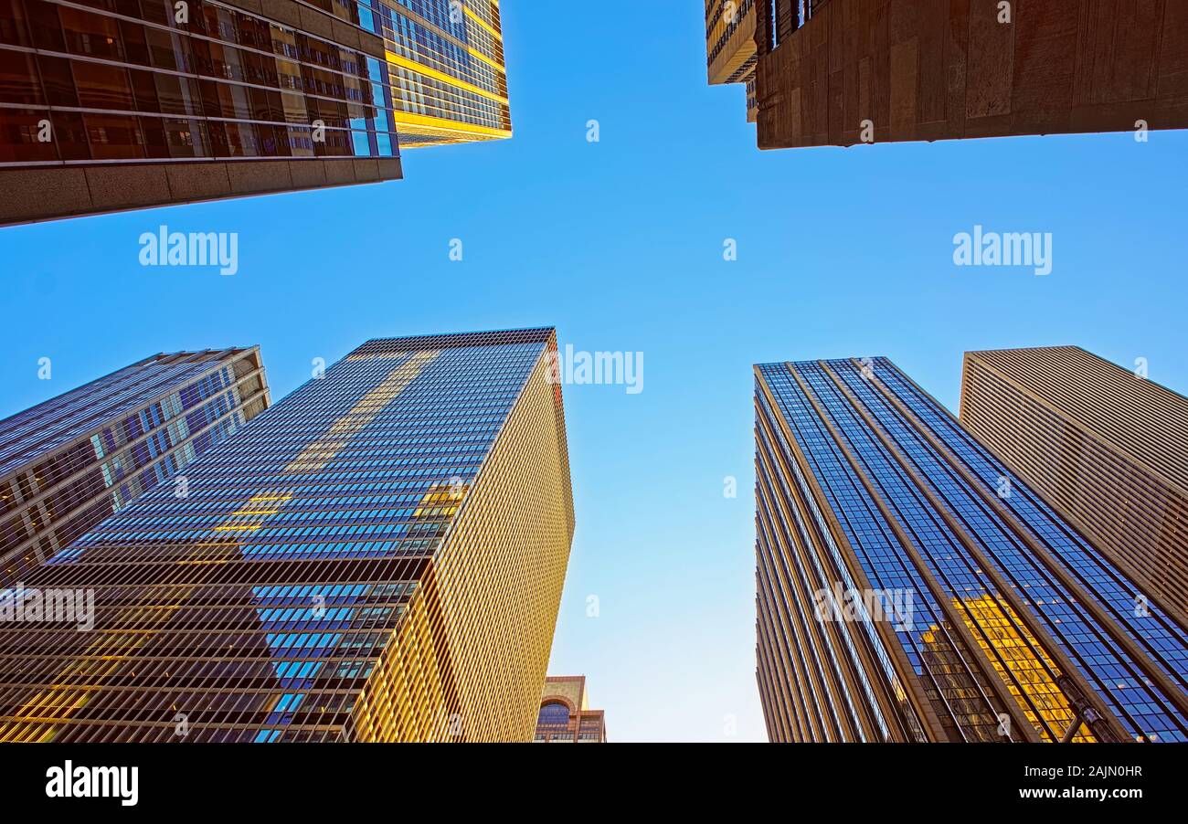 Bottom up view of skyscrapers in New York reflex Stock Photo - Alamy