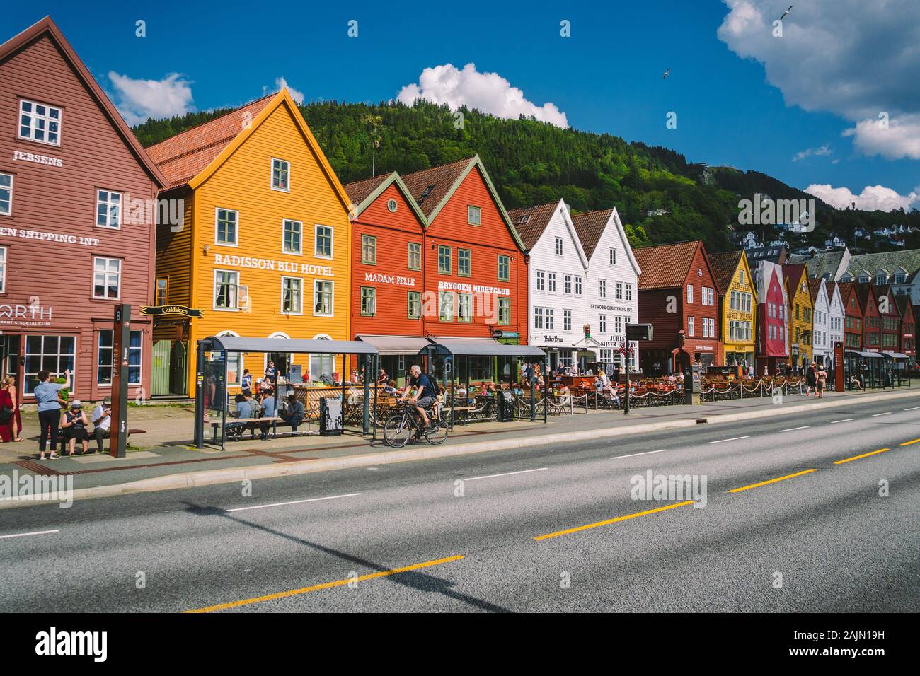 Bergen, Norway. View of historical buildings in Bryggen. Hanseatic ...