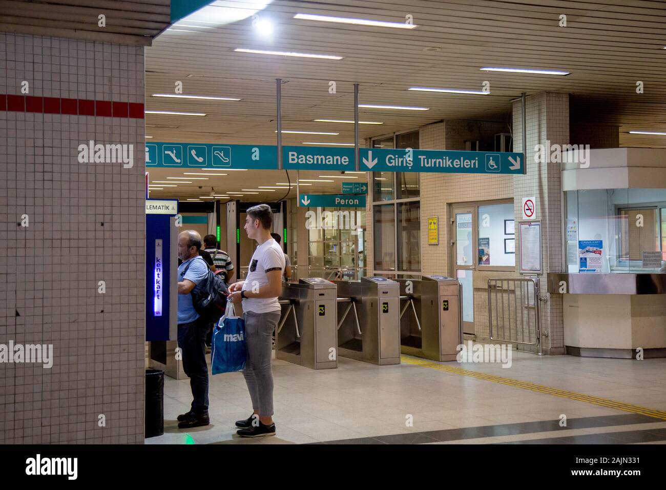 Basmane, Izmir / Turkey - 08/29/2019: Passengers coming to the subway ...