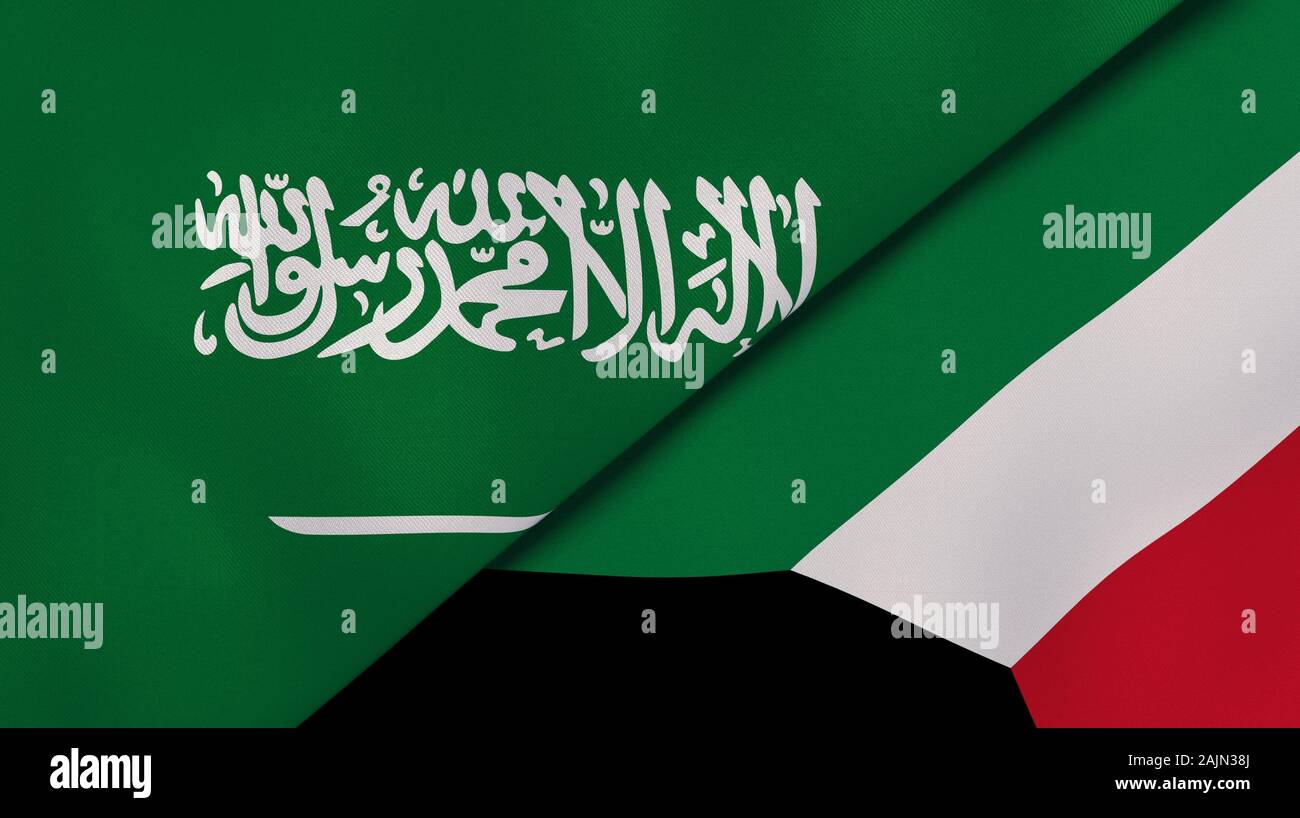 Saudi Arabia Kuwait national flags. News, reportage, business ...
