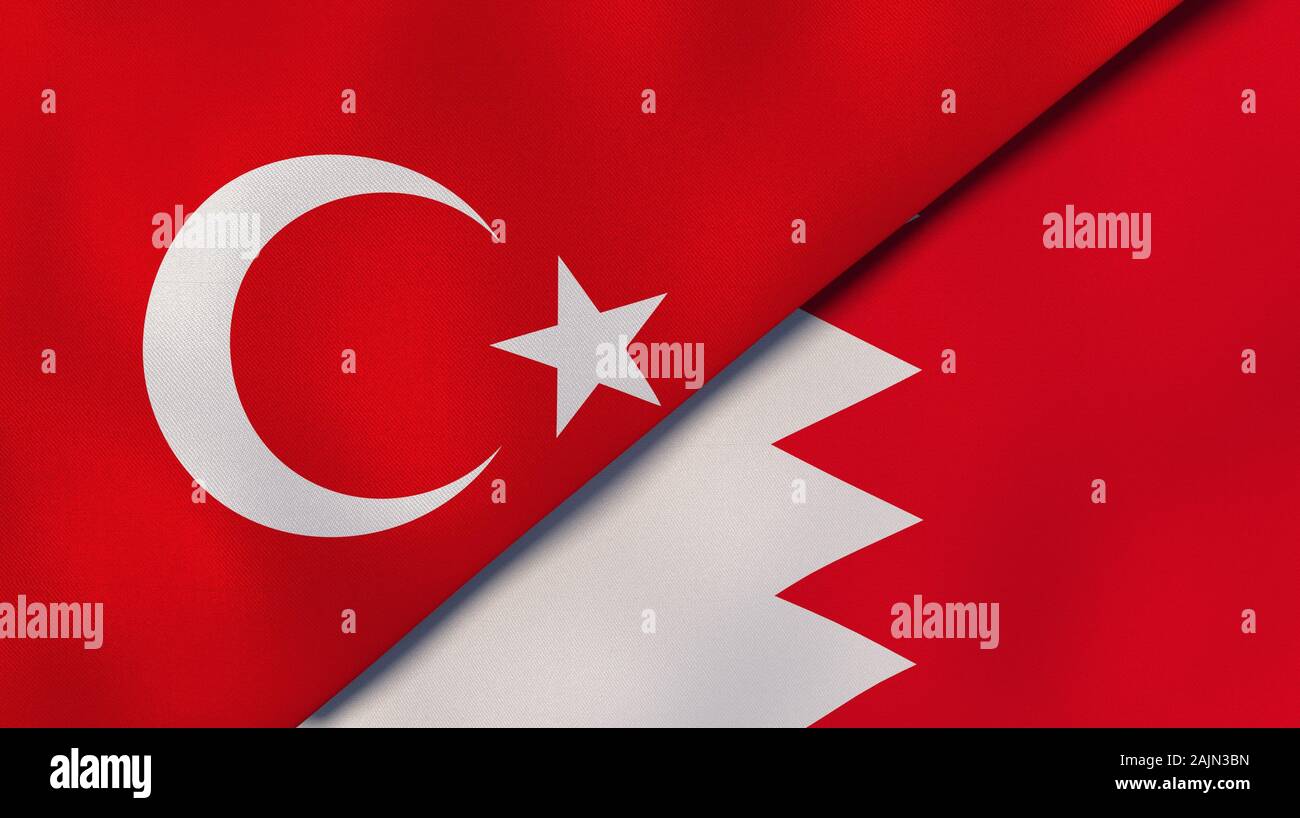 Turkey Bahrain national flags. News, reportage, business background. 3D ...