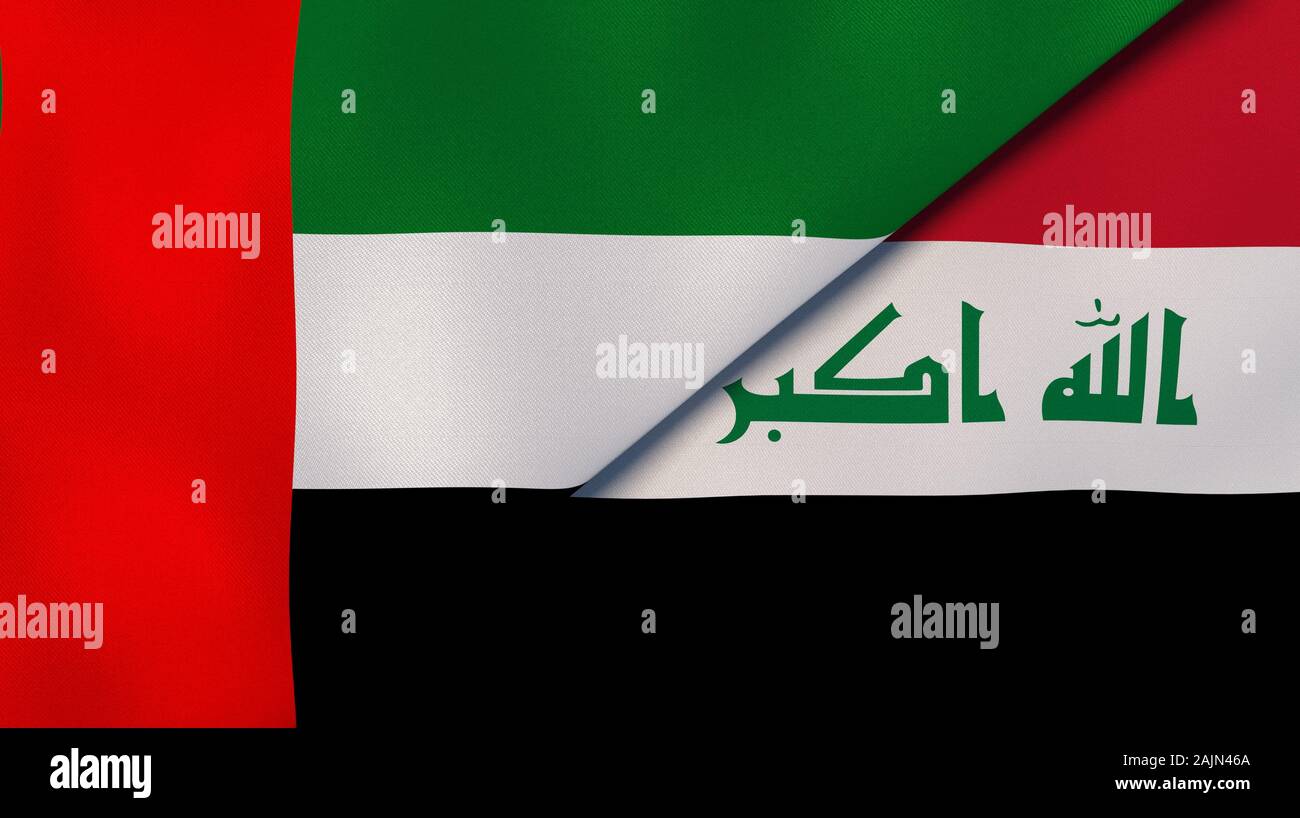 United Arab Emirates Iraq national flags. News, reportage, business ...