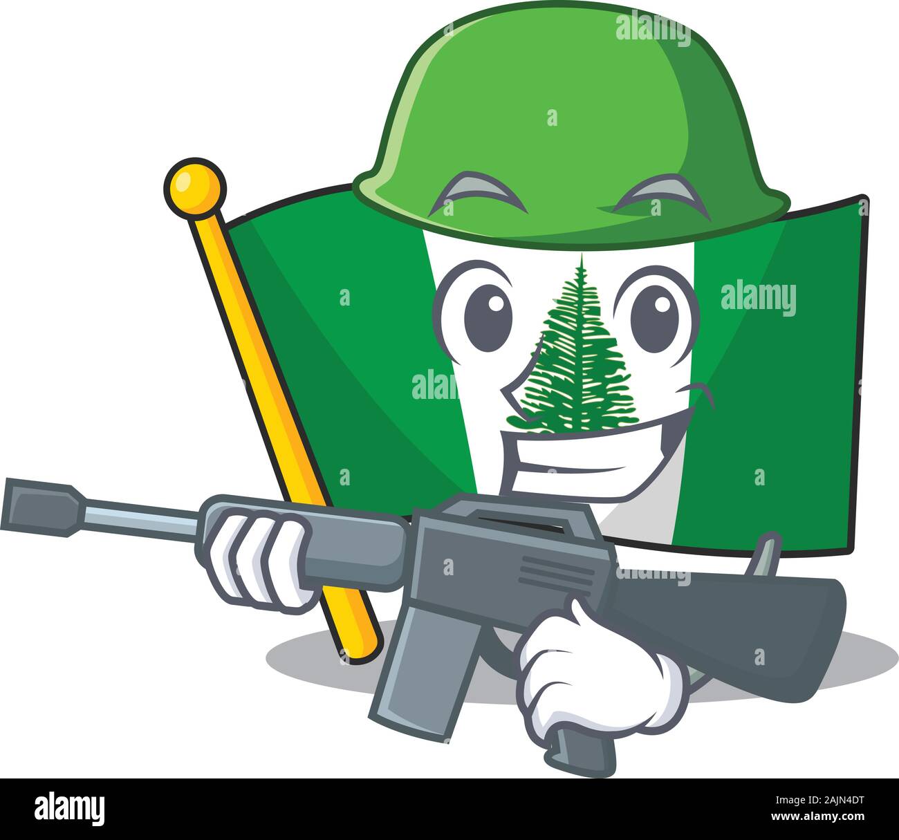 A cartoon design of flag norfolk island Army with machine gun Stock ...