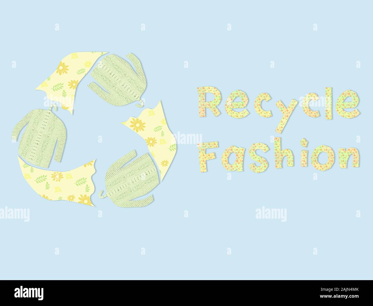 Recycle Fashion text with recycle clothes symbol sign with wool and ...